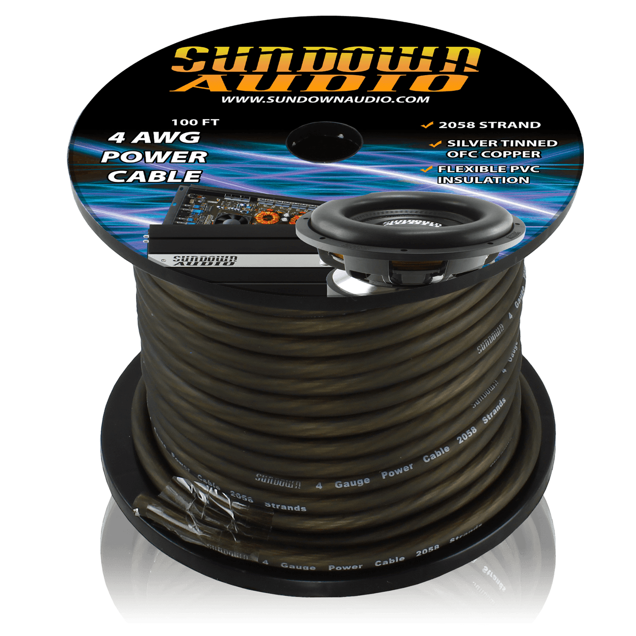 Sundown Audio 4 Gauge OFC Power Cable 100ft Black